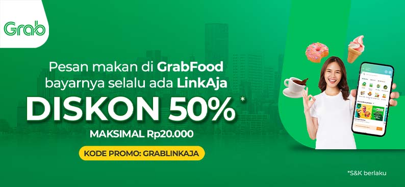 Promo Diskon 50% Jajan di GrabFood pakai LinkAja | LinkAja